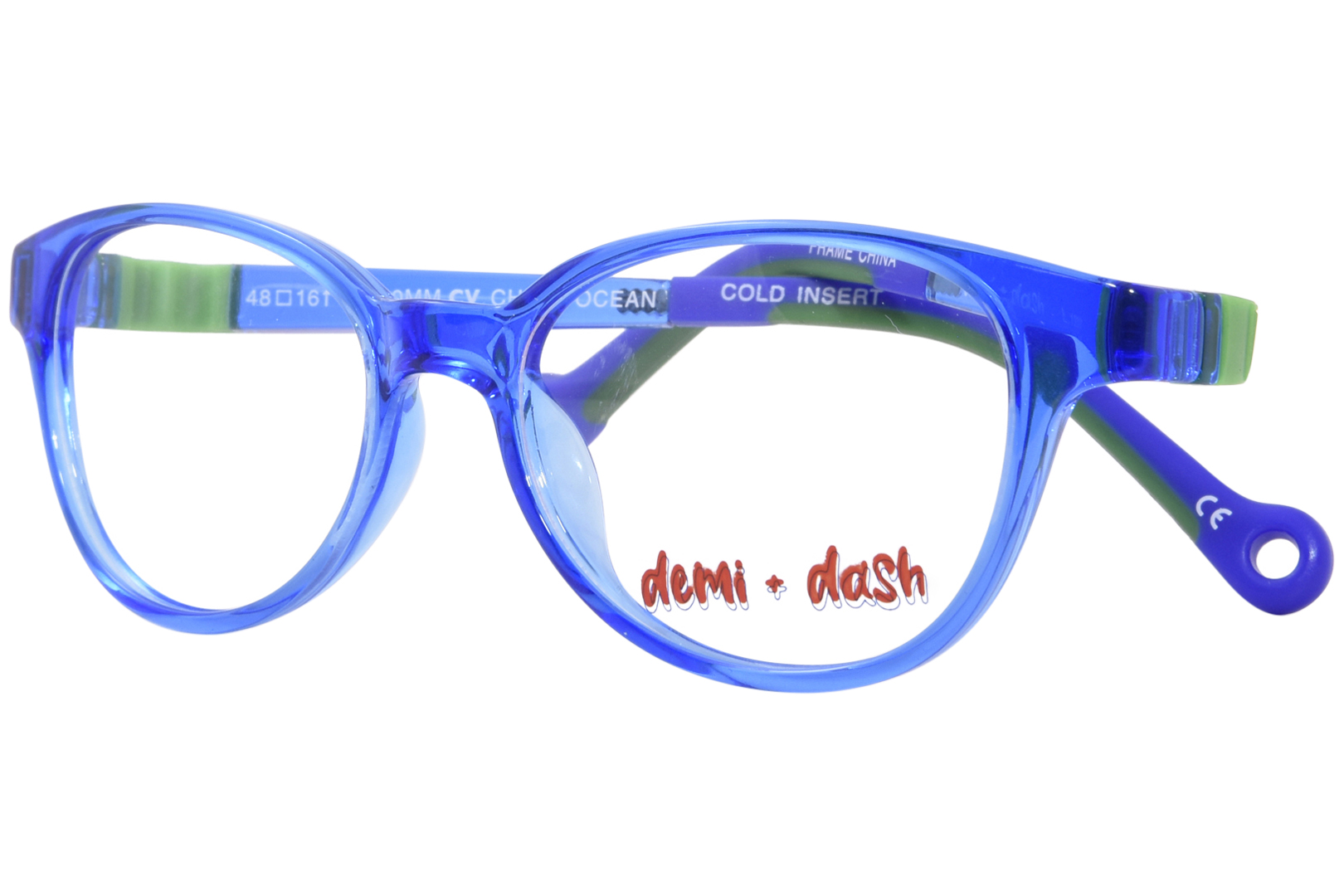 Demi + Dash Chico Eyeglasses Youth Kids Ocean Blue Full Rim w/Straps 48 ...